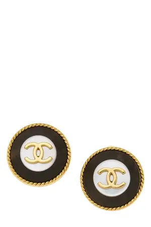Chanel Button Earrings - Black