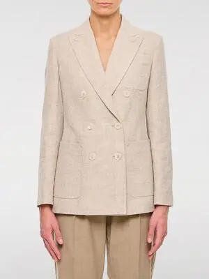 Max Mara Double Breasted Notched Lapel Jacket - Beige