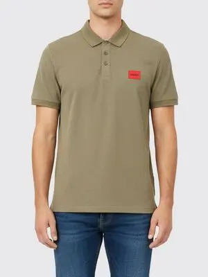 Hugo Cotton Polo Shirt With Contrasting Logo And Three-button Placket - Green