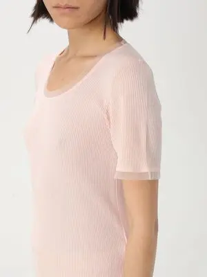 Liu Jo Ribbed T-shirt With Sheer Trim - Pink