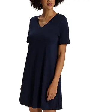 Hanro Cotton Silk V Neck Nightgown - Deep Navy