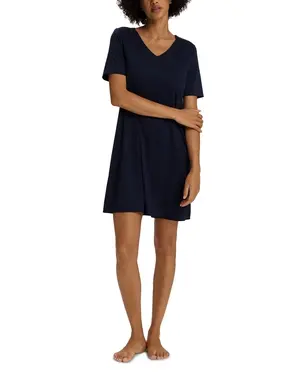Hanro Cotton Silk V Neck Nightgown - Deep Navy
