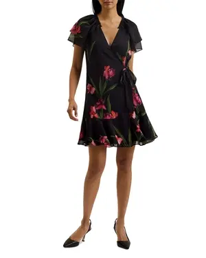 Ted Baker London Angel Sleeve Wrap Mini Dress - Black