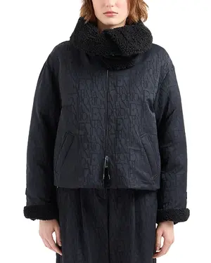 Emporio Armani Faux Fur Trim Logo Coat