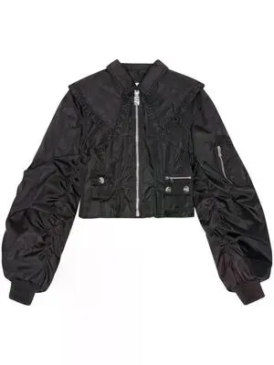 GANNI Ruffle-collar Bomber Jacket - Black
