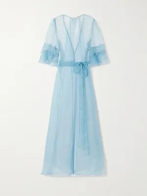 Rosamosario Ricca Ruffled Silk-organza Robe - Blue
