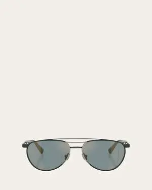 Brunello Cucinelli Aviator Titanium Sunglasses - Blue Mirror