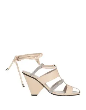 Fabiana Filippi Leather Sandals With Lace-up Ankle Tie And Embellished Straps - Beige