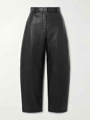 ST. AGNI Leather Tapered Trousers - Black