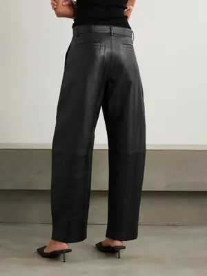 ST. AGNI Leather Tapered Trousers - Black