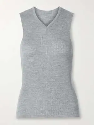 Khaite Renato Ribbed Wool-blend Jersey Tank - Gray