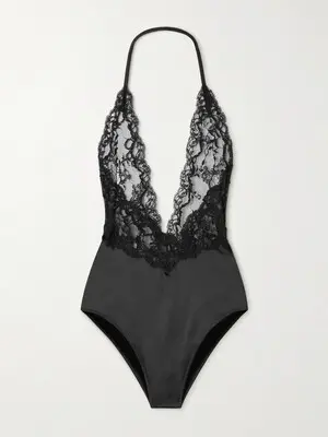 Givenchy Lace And Satin Halterneck Bodysuit - Black