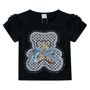 MIMI TUTU Bear Applique T-shirt - Black