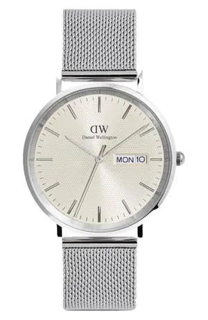 DANIEL WELLINGTON Day Display Sterling Mesh Strap Watch - Silver