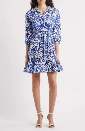 Halogen Printed Tie-waist Shirtdress