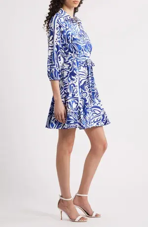 Halogen Printed Tie-waist Shirtdress