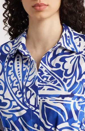 Halogen Printed Tie-waist Shirtdress