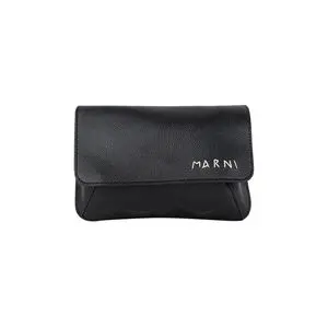 Marni Logo Embroidered Leather Belt Bag - Black