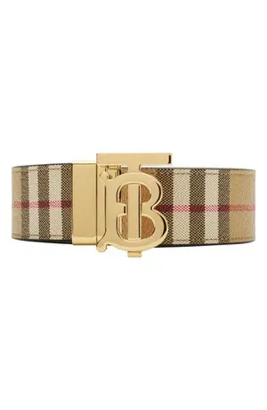 Burberry Tb Plaque Reversible Belt - Black-archive Beige