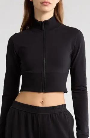 FLORENCE BY MILLS Crop Stretch Cotton Blend Track Jacket - Black