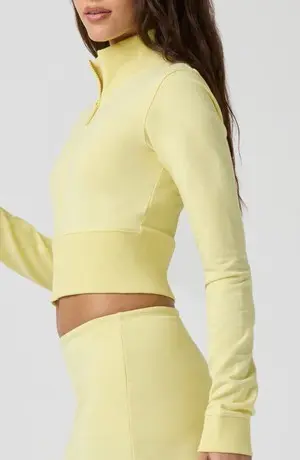 FLORENCE BY MILLS Crop Stretch Cotton Blend Track Jacket - Yellow Iris