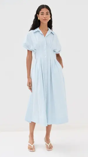 LE BOP Roberta Button-down Midi Dress - Sky Gingham