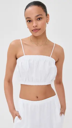 LE BOP Camille Cropped Linen Top - White