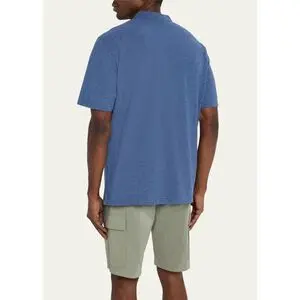Sease Fish Tail V-neck Pocket Polo Shirt - Blue