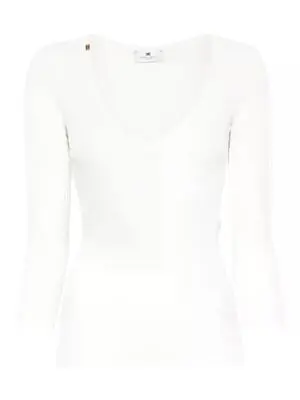 Elisabetta Franchi V-neck Ribbed Top - White