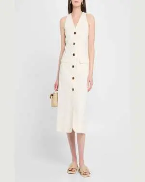 SIMONMILLER Zapata Linen-blend Midi Dress - Chalk