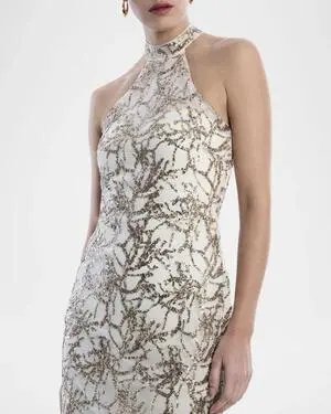 Bcbgmaxazria Sequin-embellished Halter Mini Dress - Jasmine