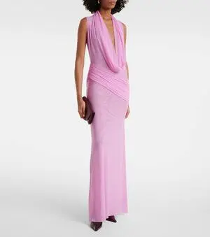 David Koma Sleeveless Semi-sheer Draped Gown