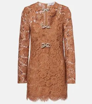 SELF-PORTRAIT Embellished Bow-detail Lace Minidress