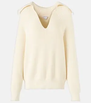 Bottega Veneta Cotton Blend Sweater With Shawl Collar - White