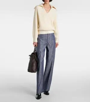 Bottega Veneta Cotton Blend Sweater With Shawl Collar - White