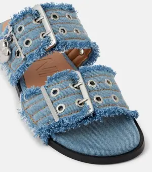 GANNI Fringed Denim Sandals