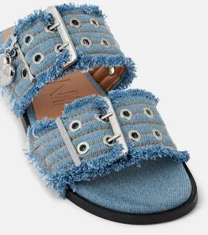 GANNI Fringed Denim Sandals