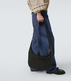 Bottega Veneta Intrecciato Leather Messenger Bag - Black