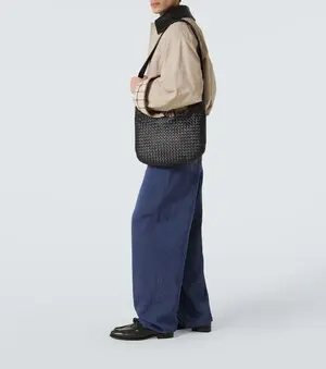 Bottega Veneta Intrecciato Leather Messenger Bag - Black