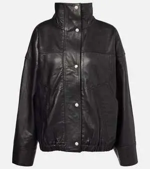 RÓHE Leather Bomber Jacket - Black