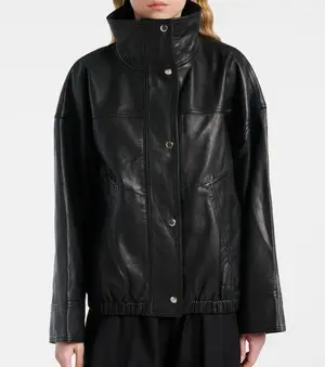 RÓHE Leather Bomber Jacket - Black