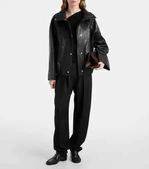 RÓHE Leather Bomber Jacket - Black