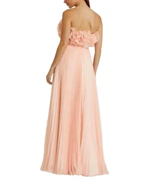 Mac Duggal Pleated Chiffon Strapless Gown With Ruffles