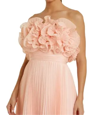 Mac Duggal Pleated Chiffon Strapless Gown With Ruffles