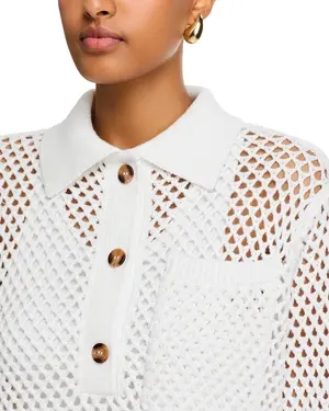 Aqua Open Stitch Crochet Polo Sweater Exclusive