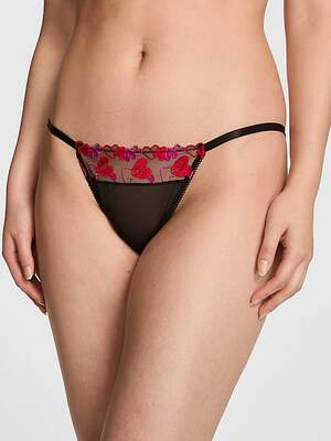 Pink Lace String Bikini Panty - Black