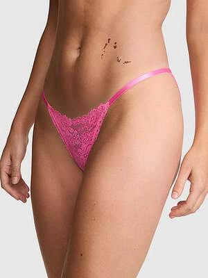 Pink Lace String Bikini Panty - Pink