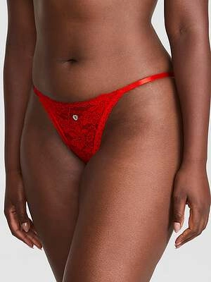 Pink Lace String Bikini Panty - Red