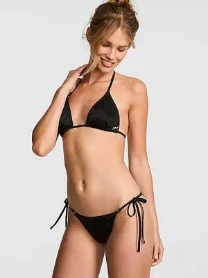 Pink Triangle String Bikini Top - Black