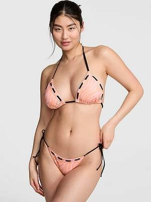 Pink Triangle String Bikini Top - Print
